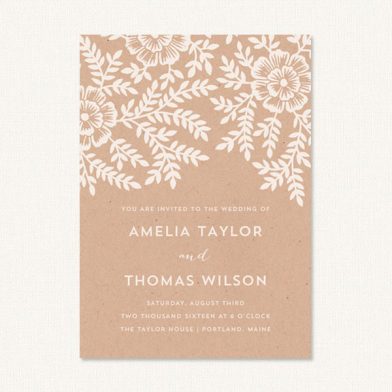 Floral Rustic Wedding Invitations With Flowers & Leaves