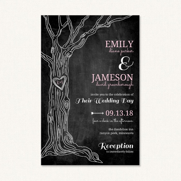 Carved Tree Wedding Invitations With Heart Monogram Carving