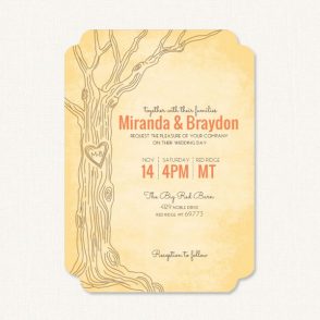 Rustic Fall Wedding Invitations - Autumn Leaves, Trees, Wood, Florals
