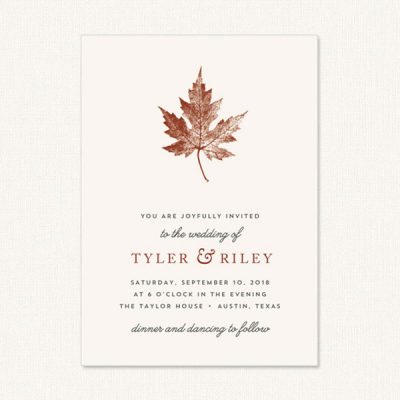 Rustic Fall Wedding Invitations - Autumn Leaves, Trees, Wood, Florals